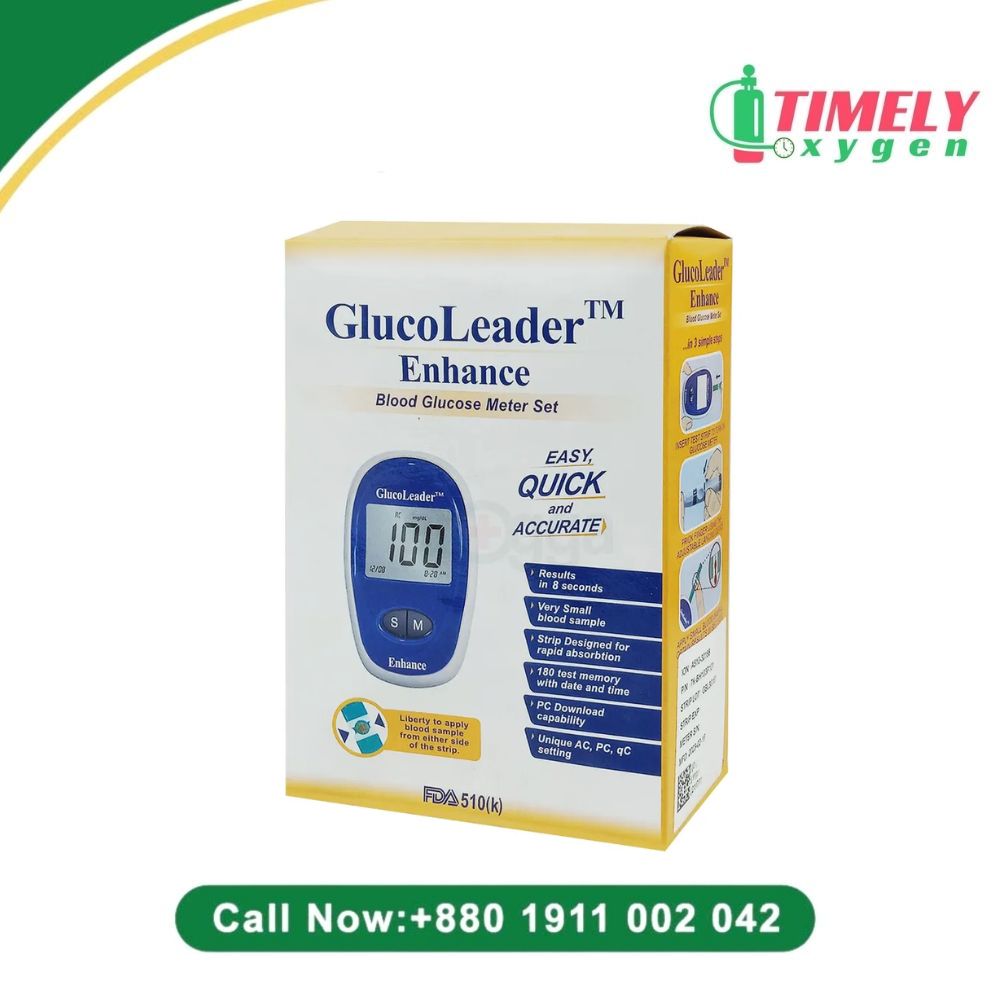 Gluco Leader Enhance Machine Glucose Meter – Blue – Timely Oxygen: Medical Oxygen cylinder ...